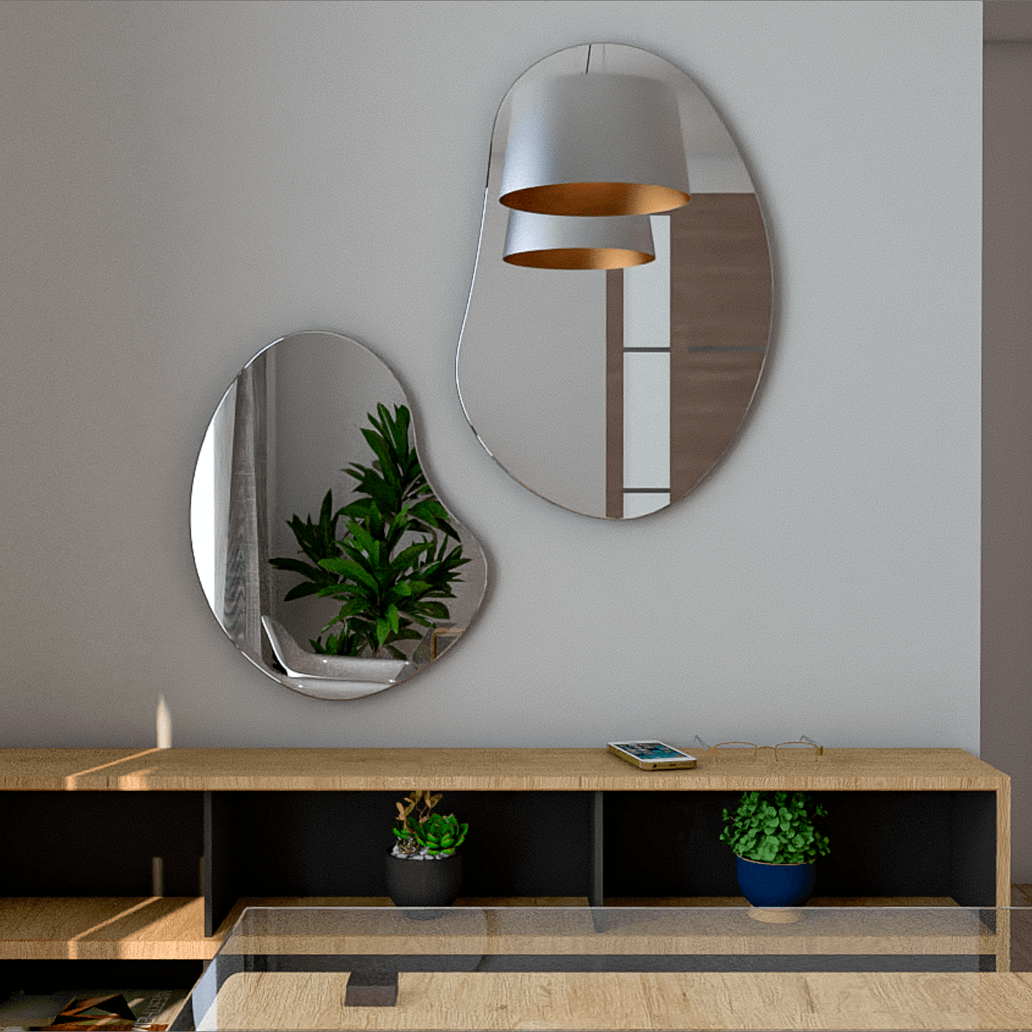 Espejo Irregular Leo, Gris, X 2 Unidades – Maximuebles