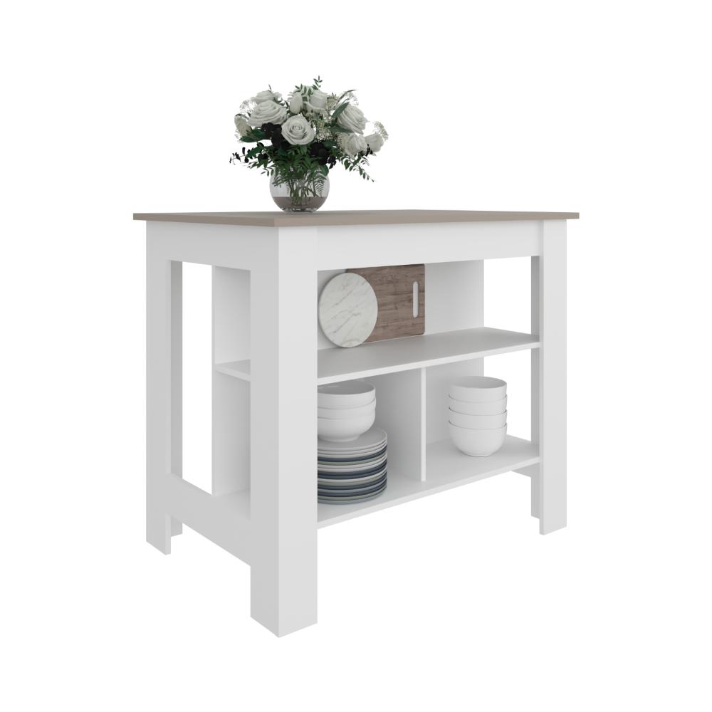 Barra de Cocina Burton, Blanco Duqueza y Cocoa, con amplia superficie ...